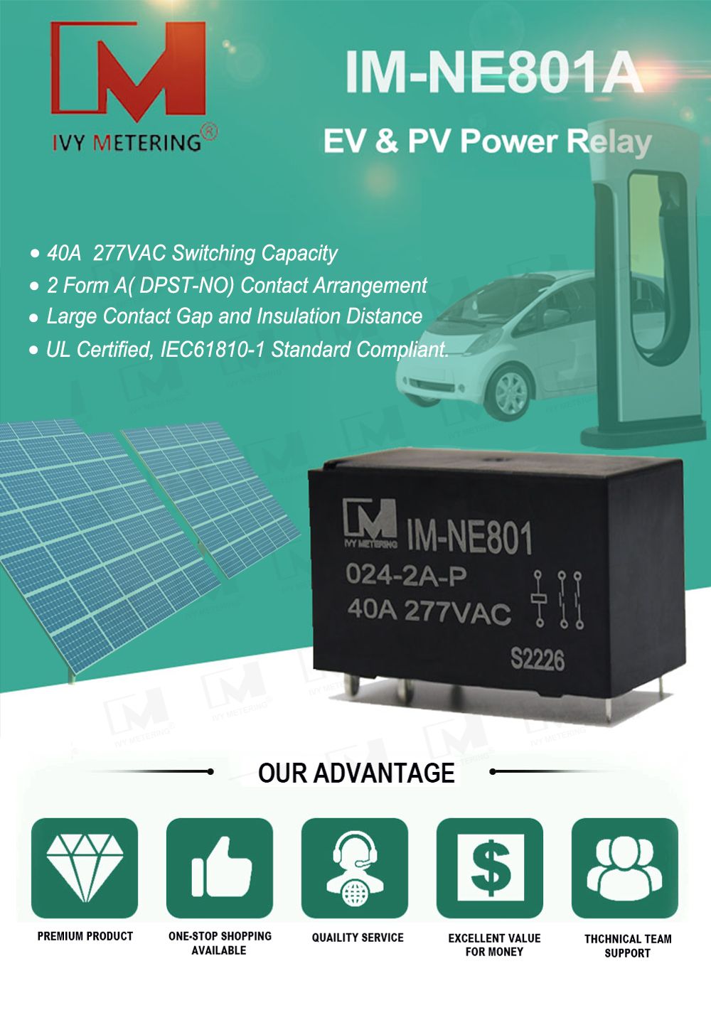IEC62955 Withstand Voltage 4kV 40A 12V 2 Pole Form A AC EVSE Relay for ...